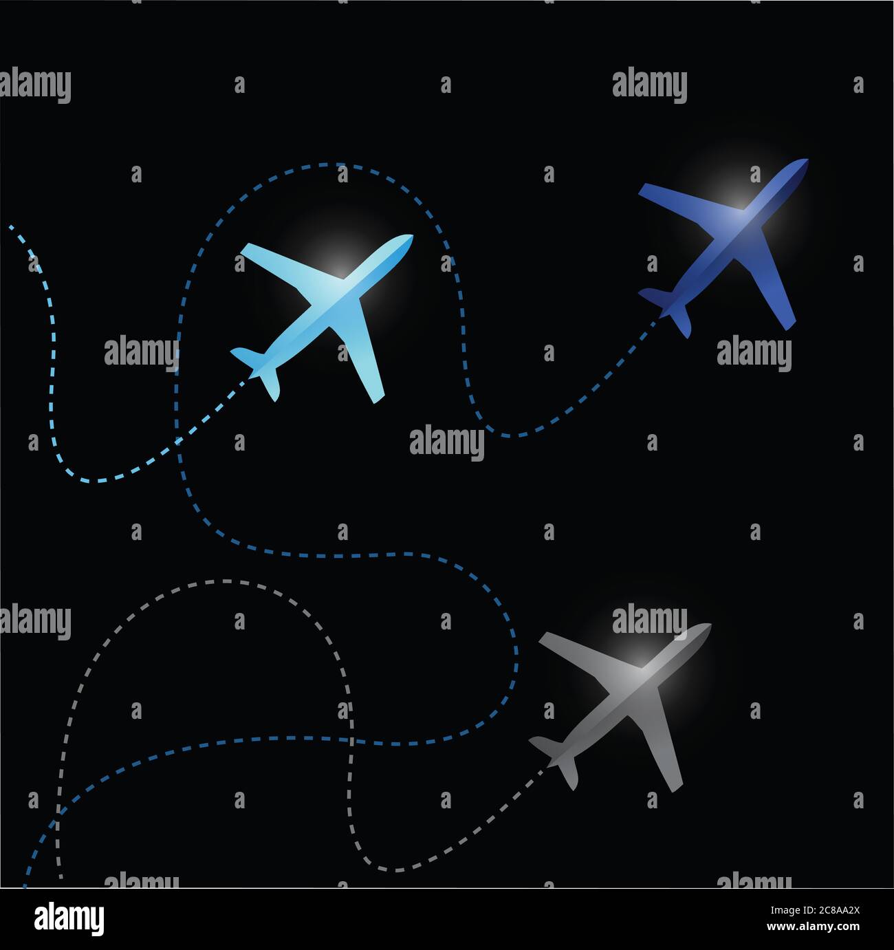 Fly routes and airplanes illustration design over a black background ...