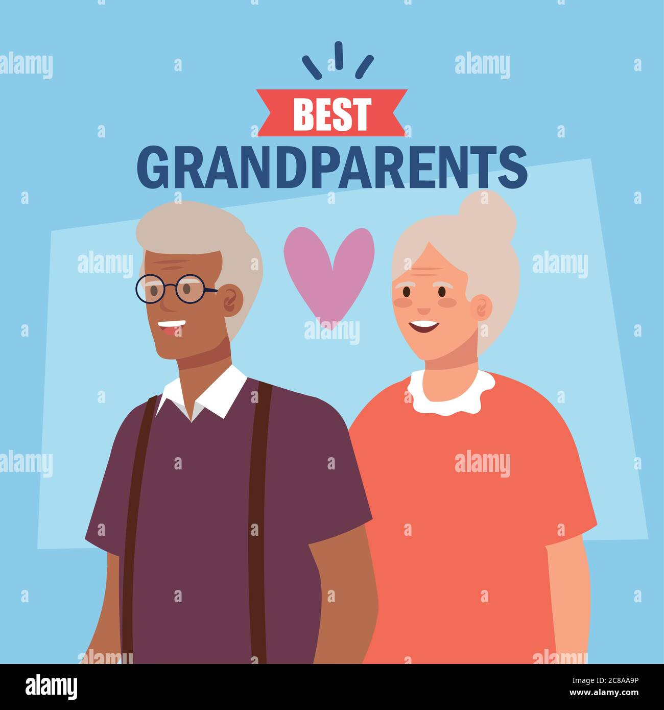 happy grand parents day with cute older couple and lettering decoration ...