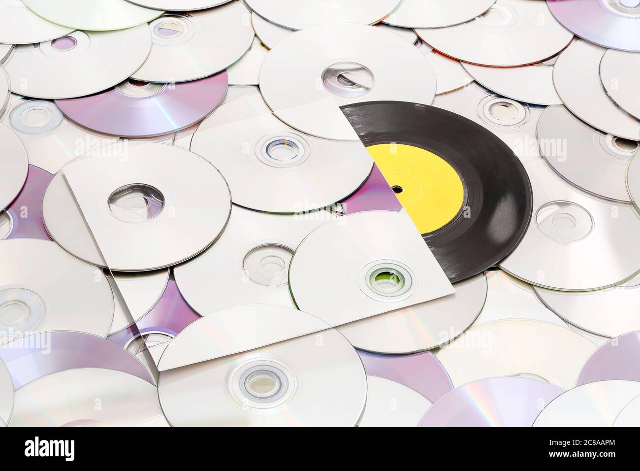vinyl record on cds, cover is the same with background Stock Photo - Alamy