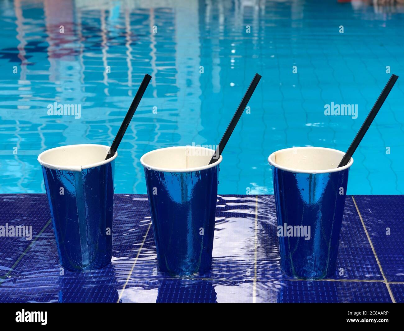Beach background with cocktails cups near swimming pool,Albania Stock ...
