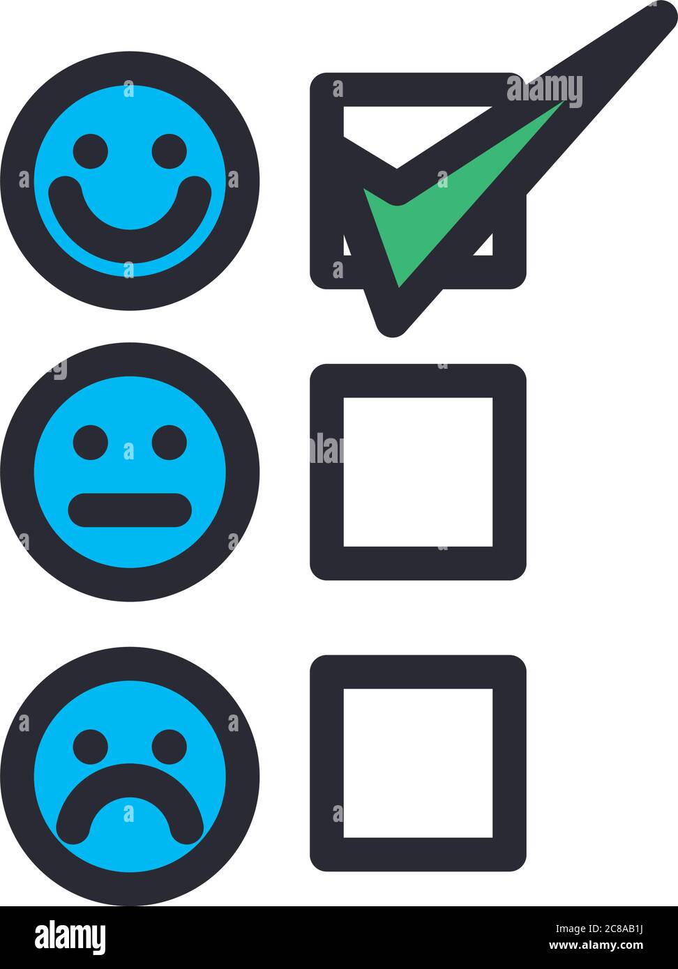 Options list with check mark and emojis line and fill style icon design ...