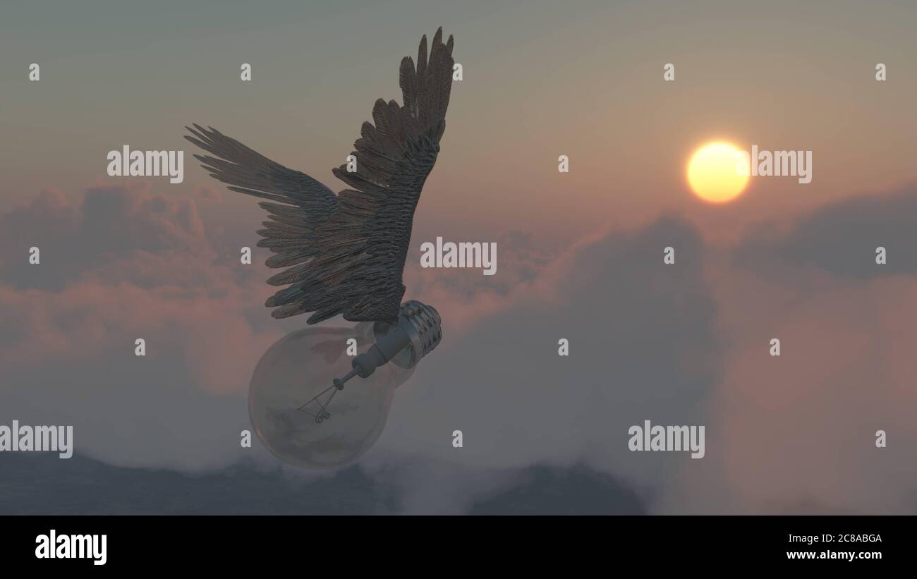 Winged light bulb Stock Photo - Alamy