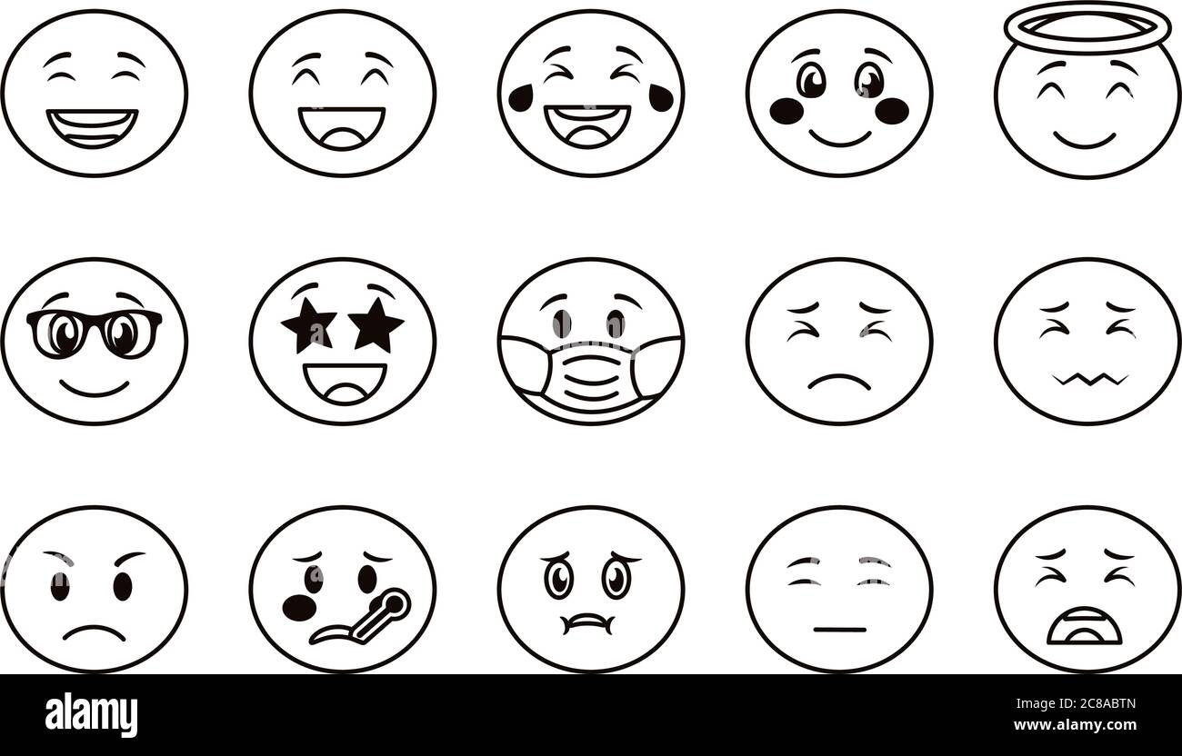 bundle of emojis faces set icons vector illustration design Stock ...