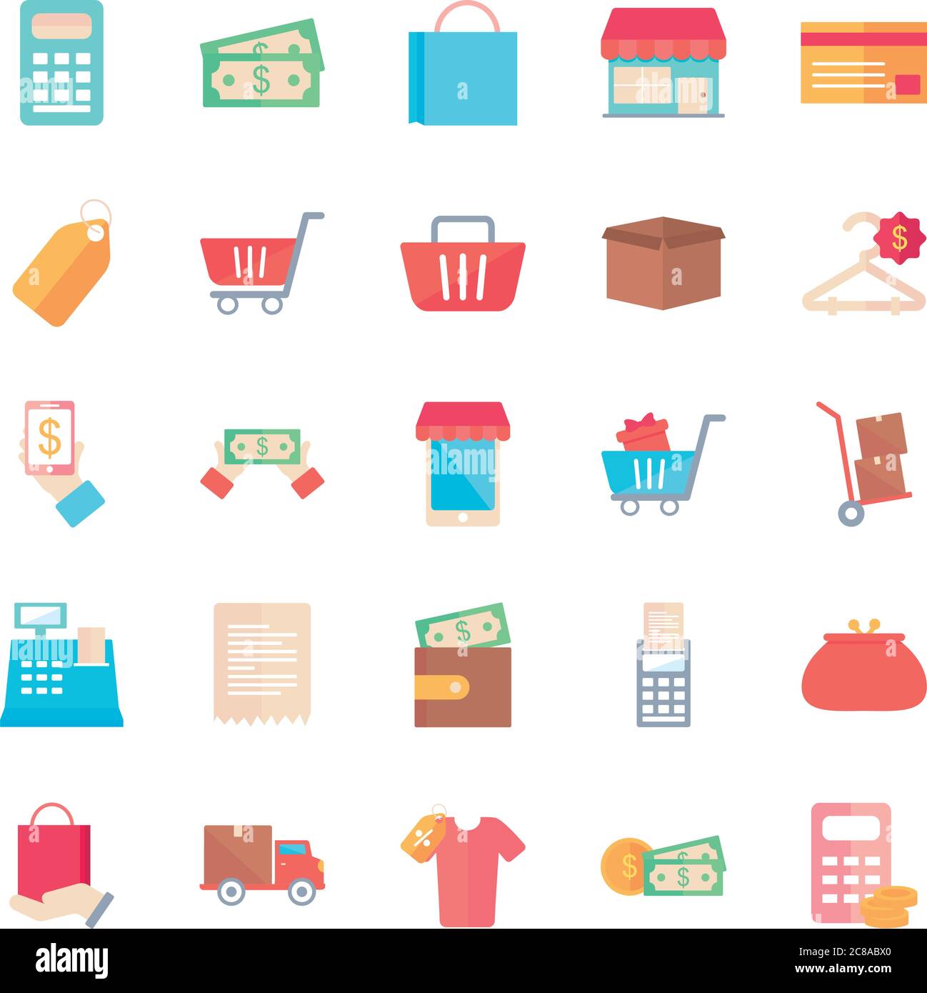 box and shopping icon set over white background, flat style, vector ...
