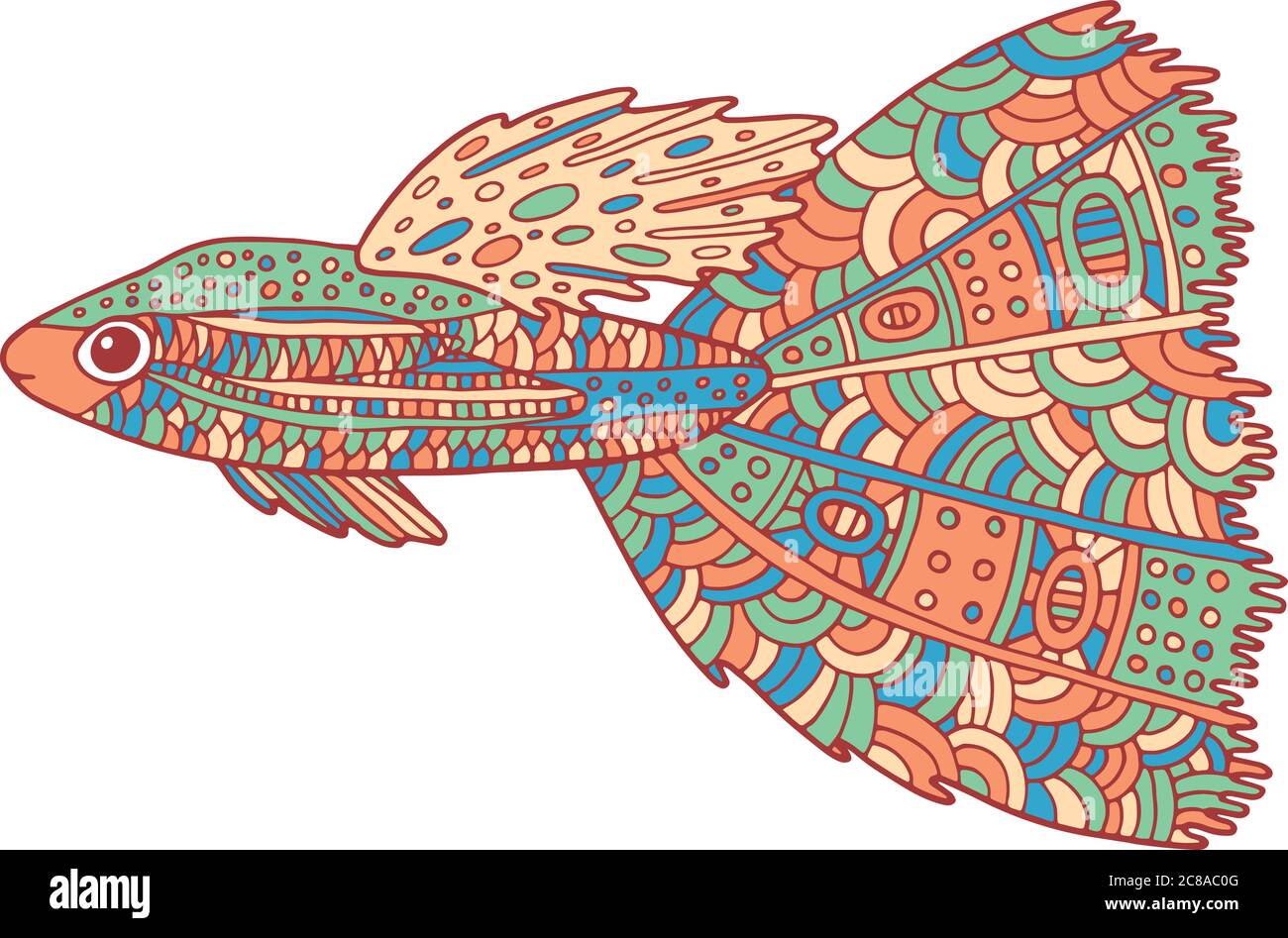 Doodle zentangle fish. Zen art coloring page for adults Stock Vector ...
