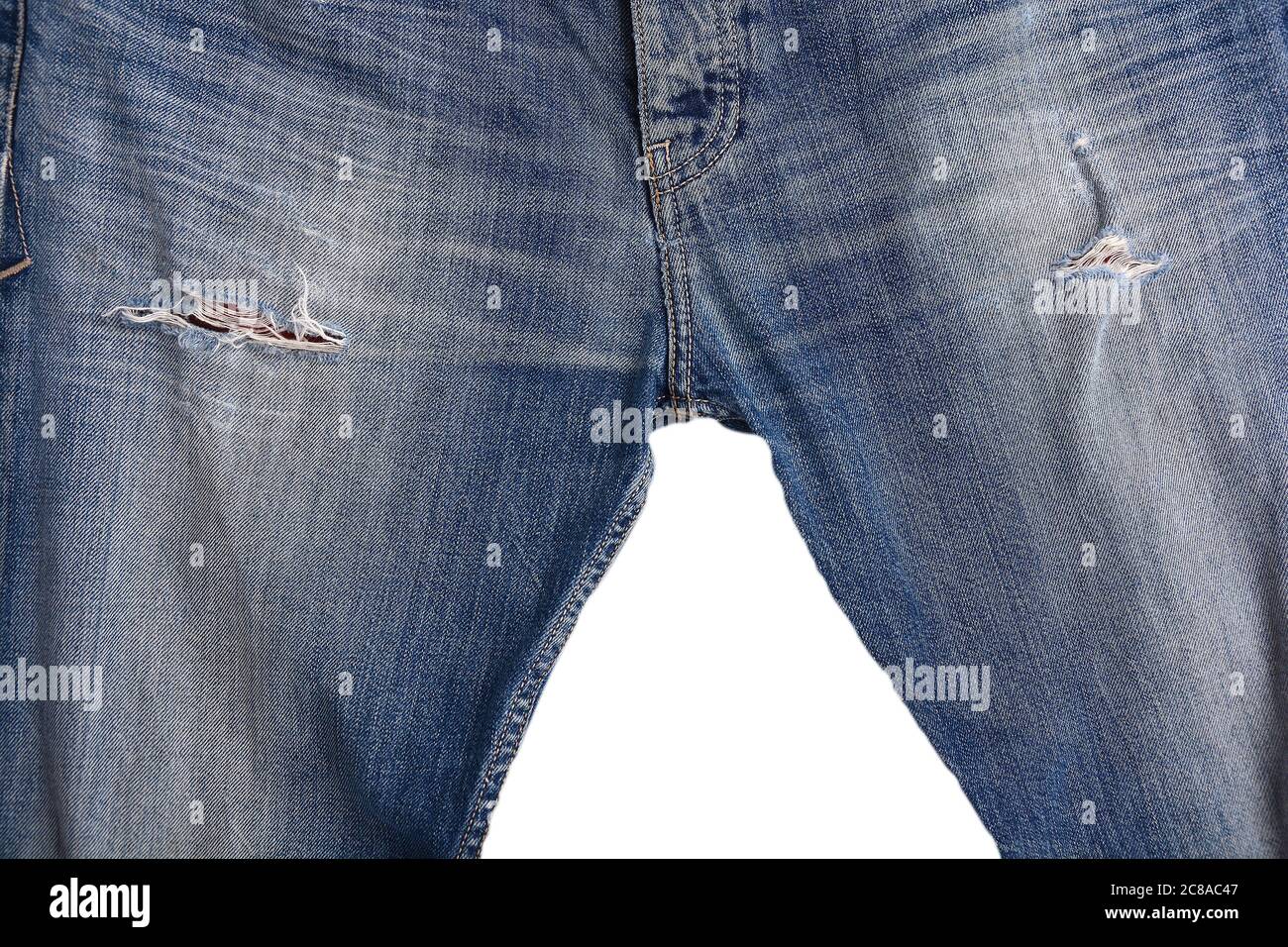 Denim Jeans Ripped Destroyed Torn Blue Patch isolated on white ...