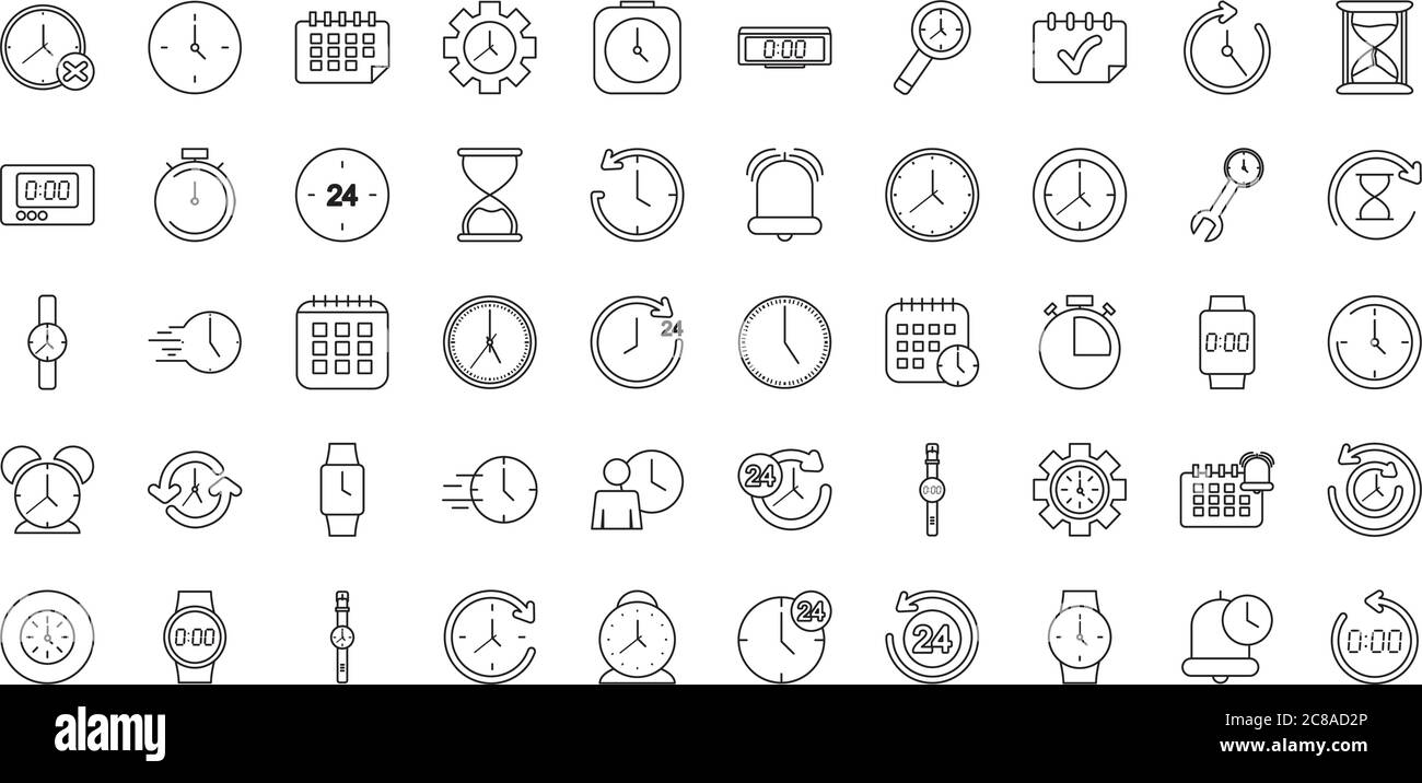 icon set of time concept over white background, line style, vector ...