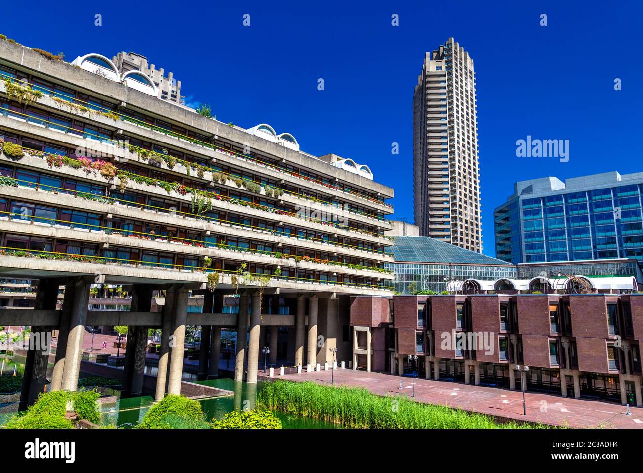 View of water gardens, lakeside terrace, Gilbert House and Cromwell ...