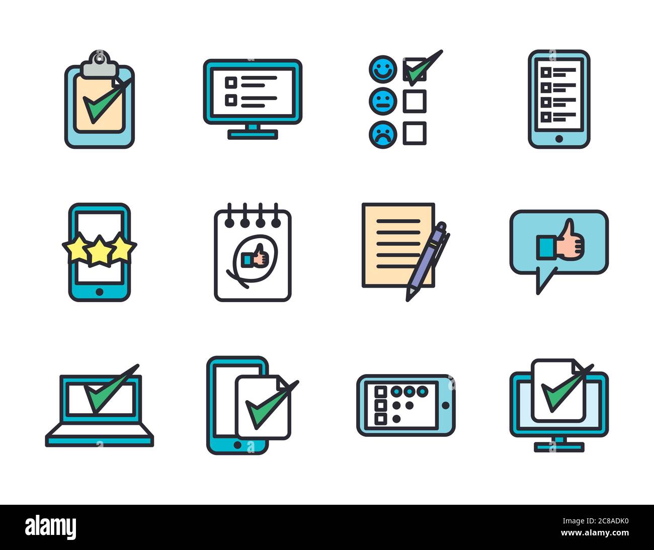 Questionary line and fill style icon set design, Survey and exam theme ...