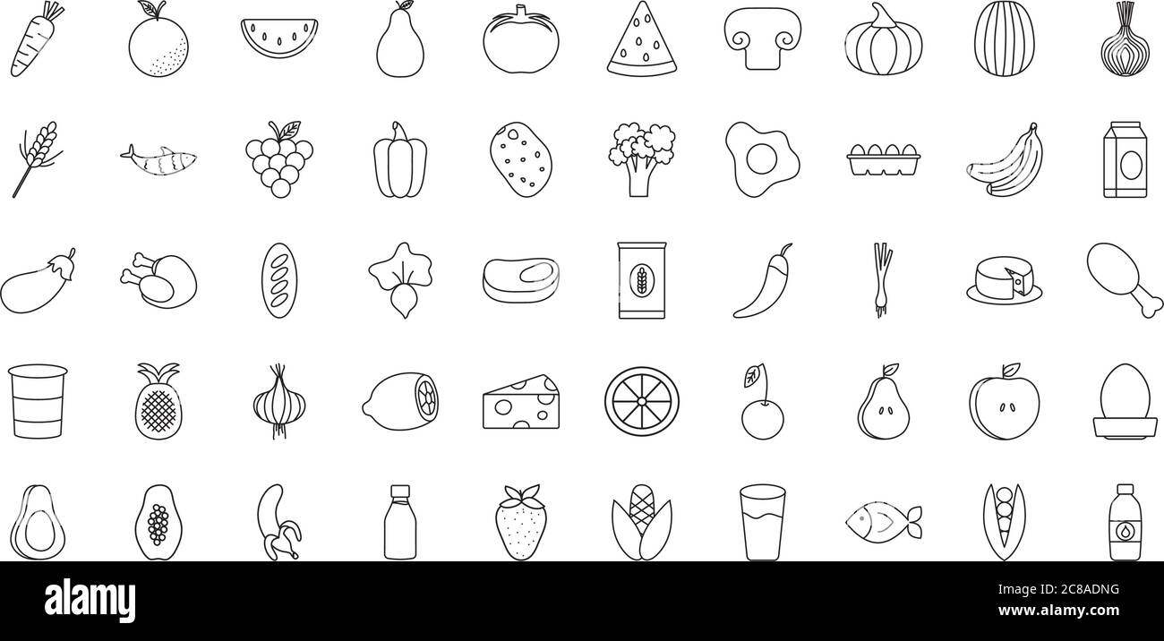 healthy food icon set over white background, line style, vector ...