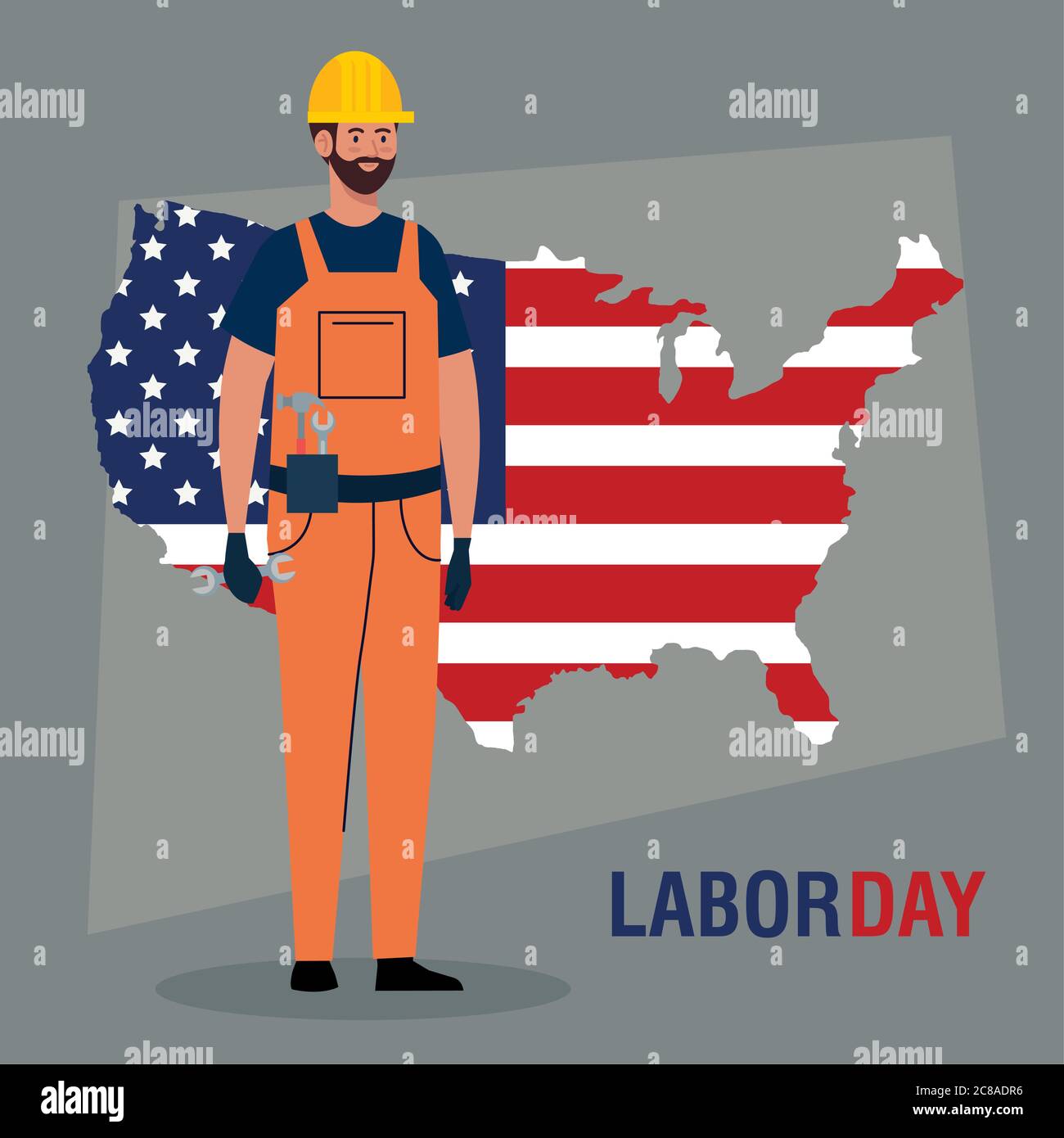 labor day poster, with construction worker and map usa Stock Vector ...