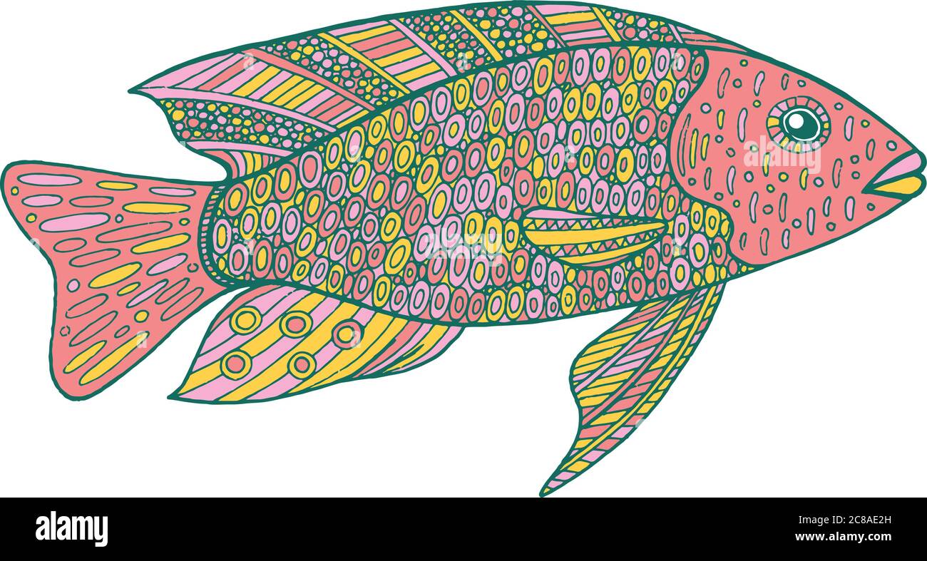 Doodle zentangle fish. Zen art coloring page for adults Stock Vector ...