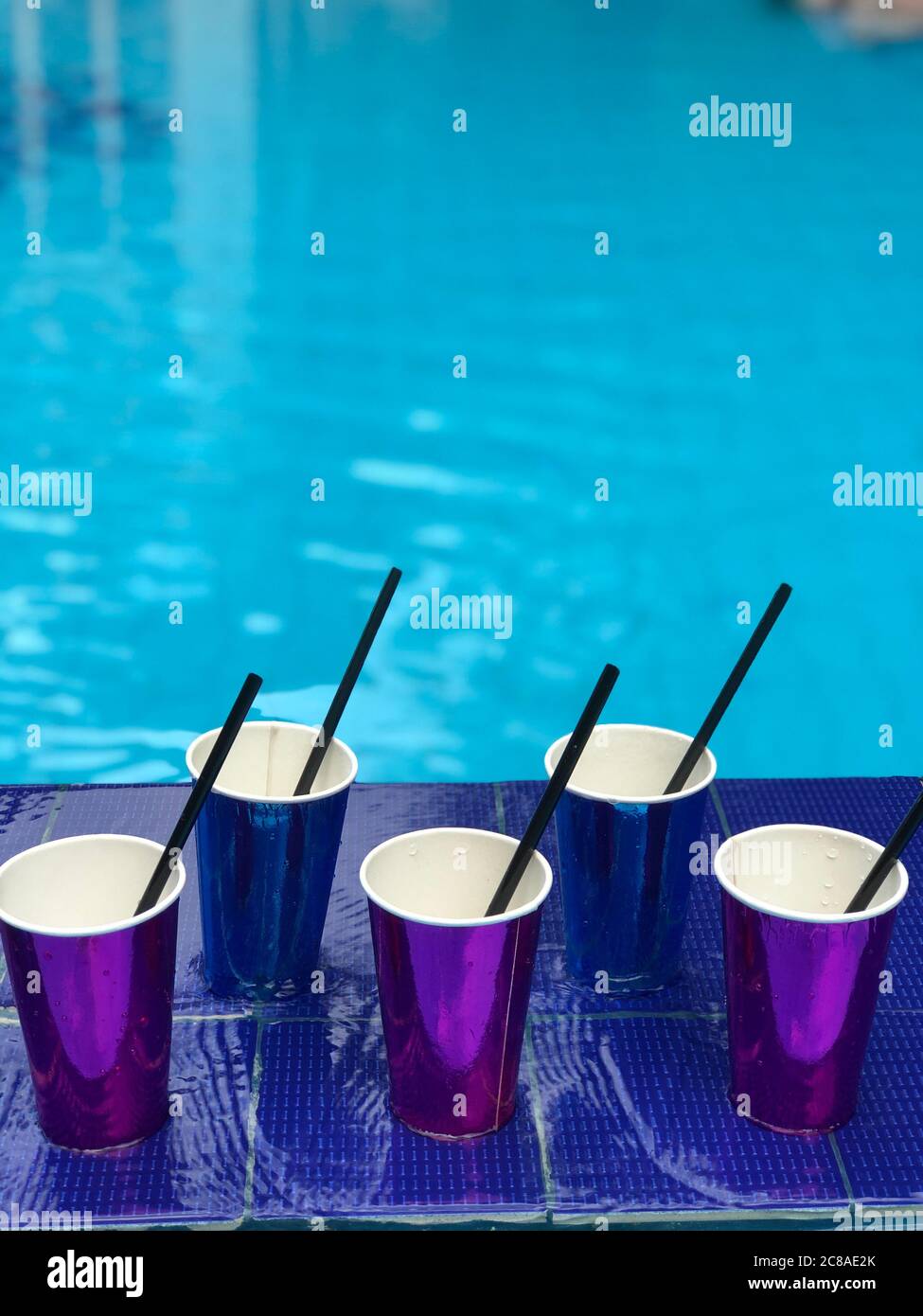 Beach background with many cocktails cups near swimming pool,Albania ...