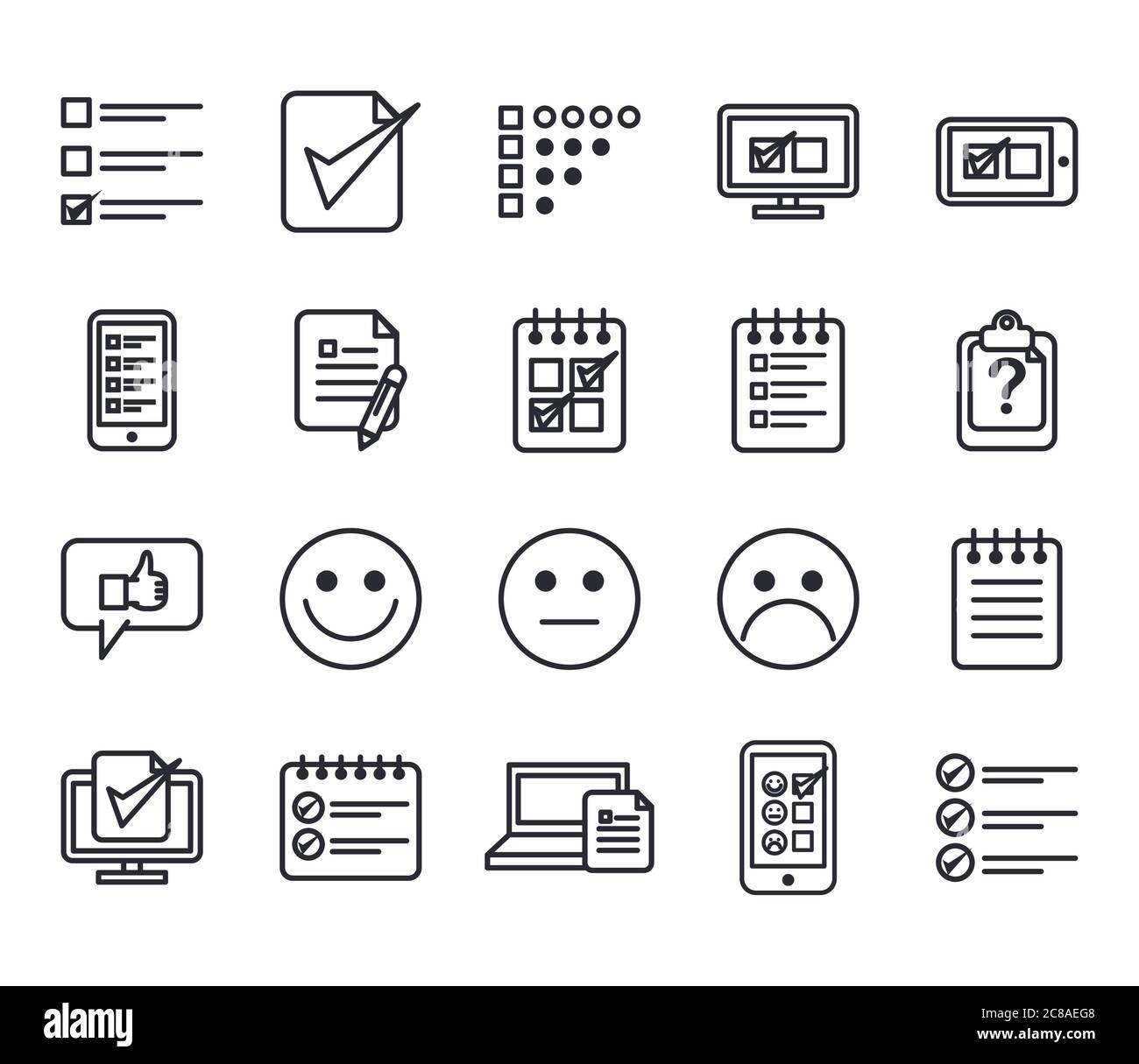 Questionary line style icon set design, Survey and exam theme Vector ...