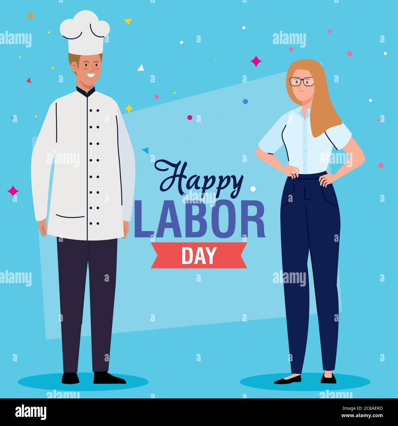 labor day poster, with woman and man of different professions ...