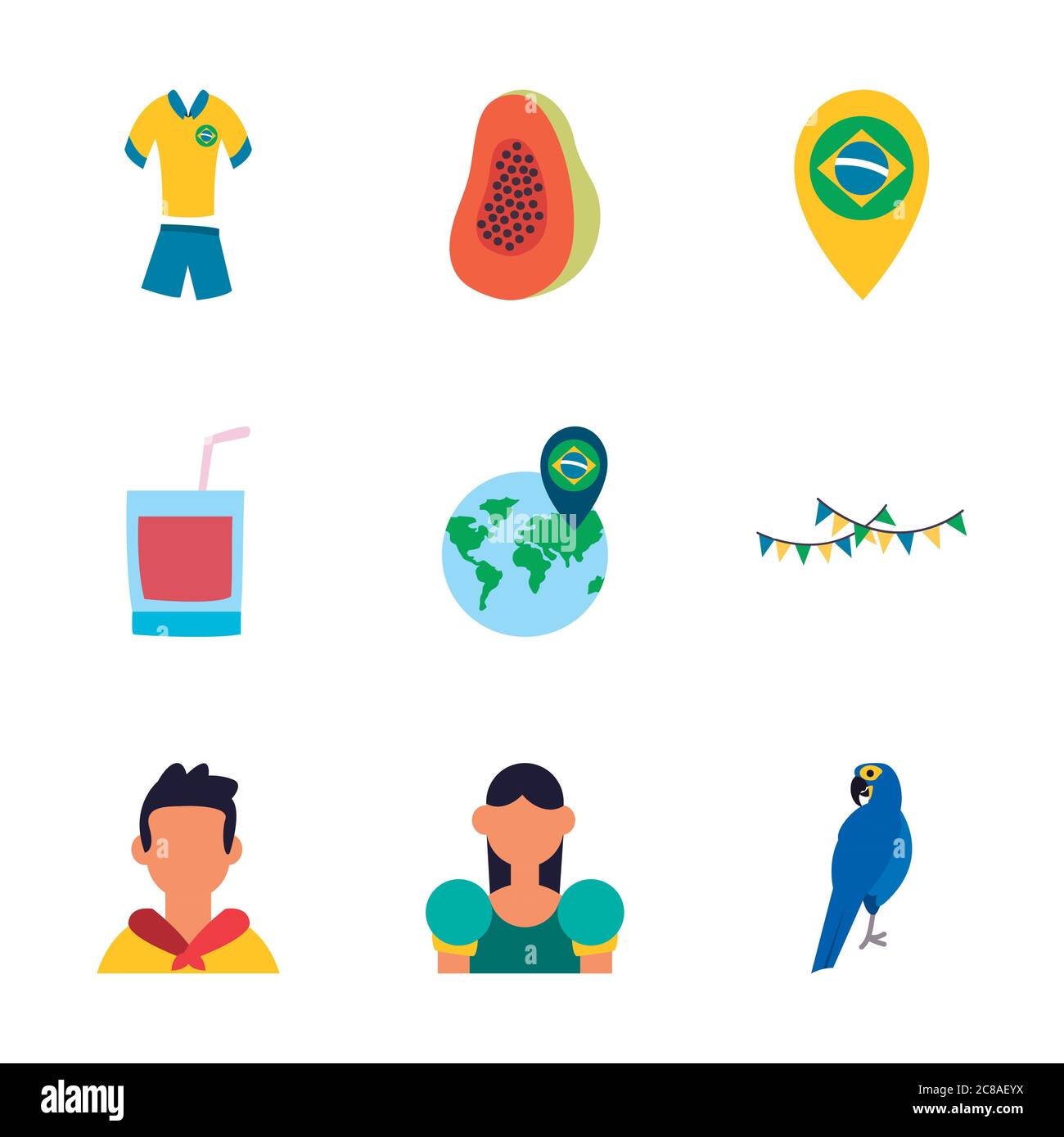 Brazil flat style icon set design, Culture tourism brazilian travel ...