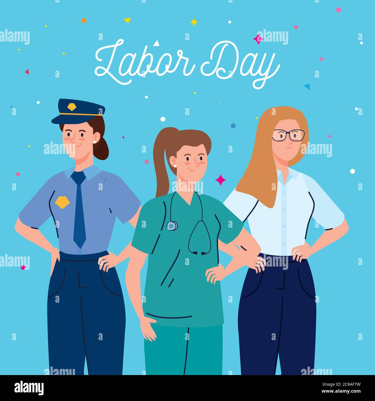 labor day poster, with women group different occupation Stock Vector ...