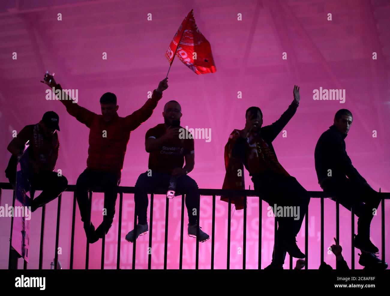 Liverpool fans celebrate outside Anfield Stock Photo - Alamy