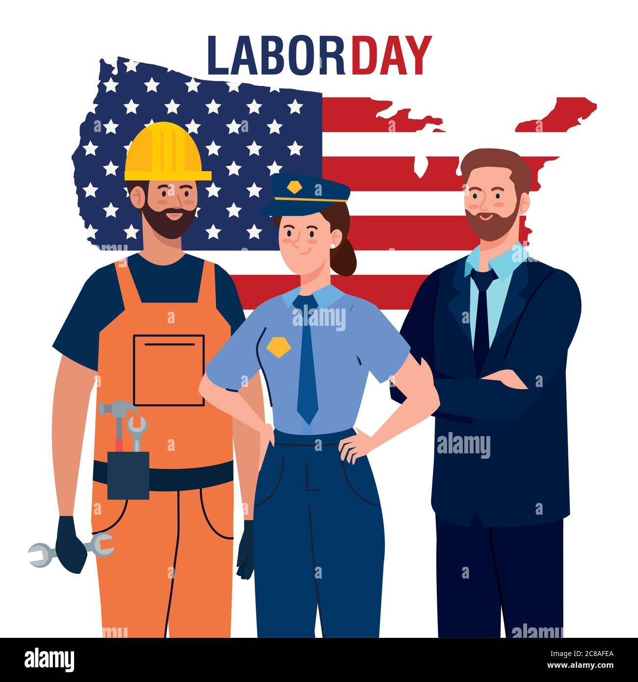 labor day poster with people group different occupation and map of usa ...