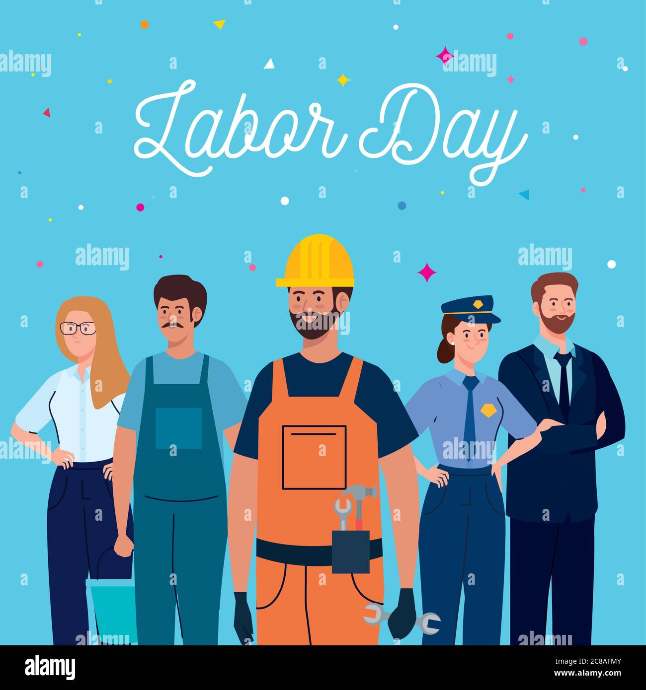labor day poster with people group different occupation Stock Vector ...