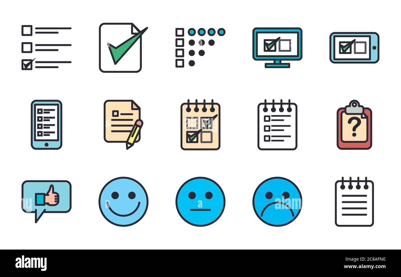 Questionary line and fill style icon set design, Survey and exam theme ...