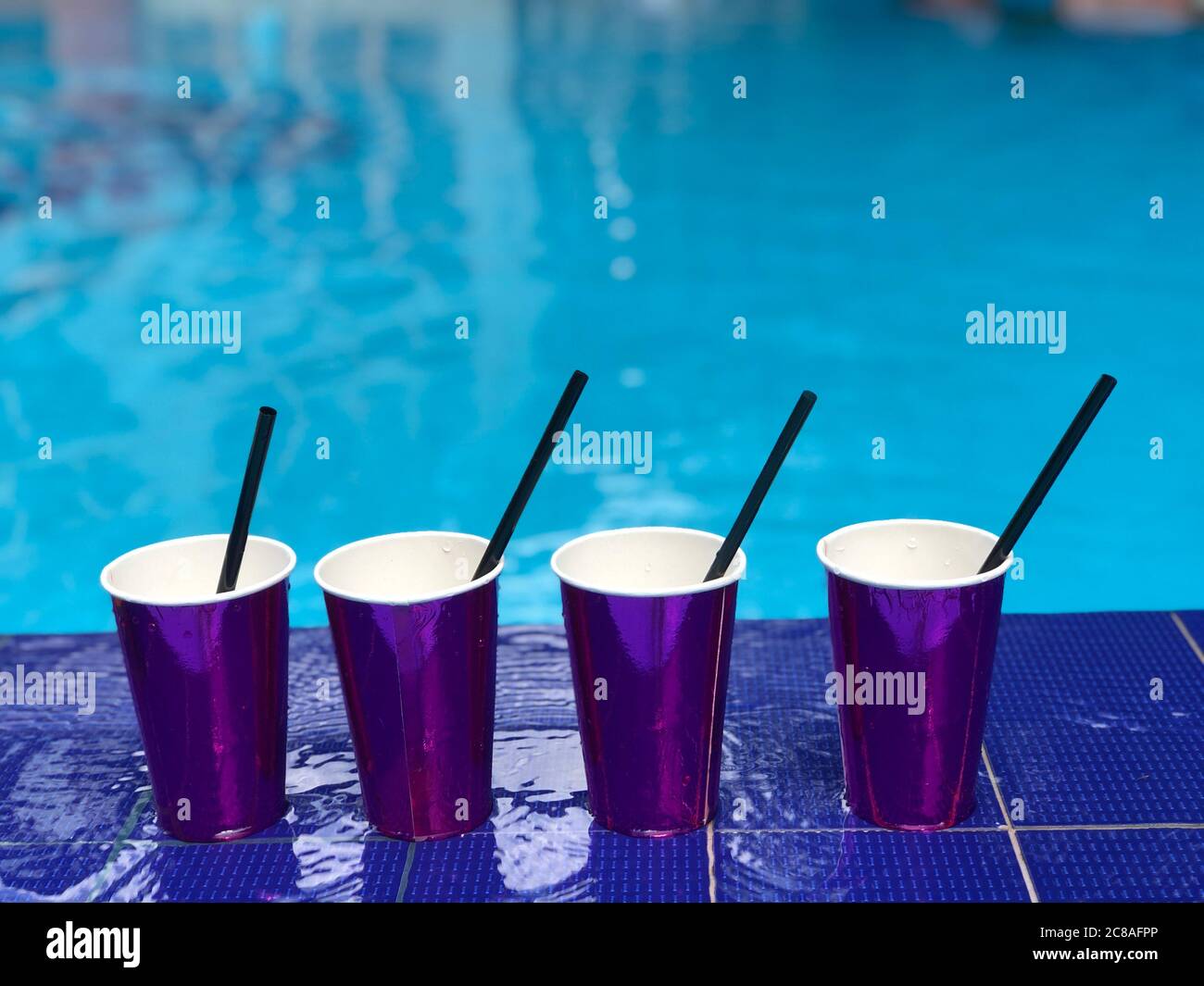 Beach background with many cocktails cups near swimming pool,Albania ...