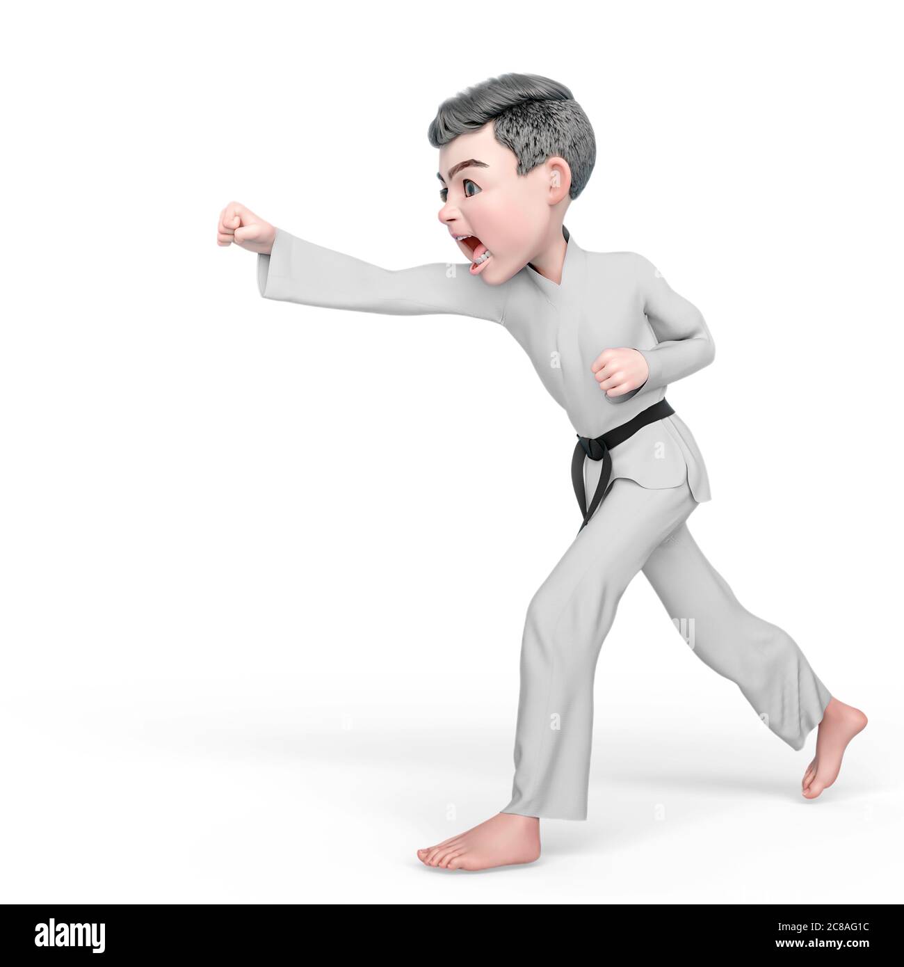 karate boy cartoon is doing a angry punch, 3d illustration Stock Photo ...