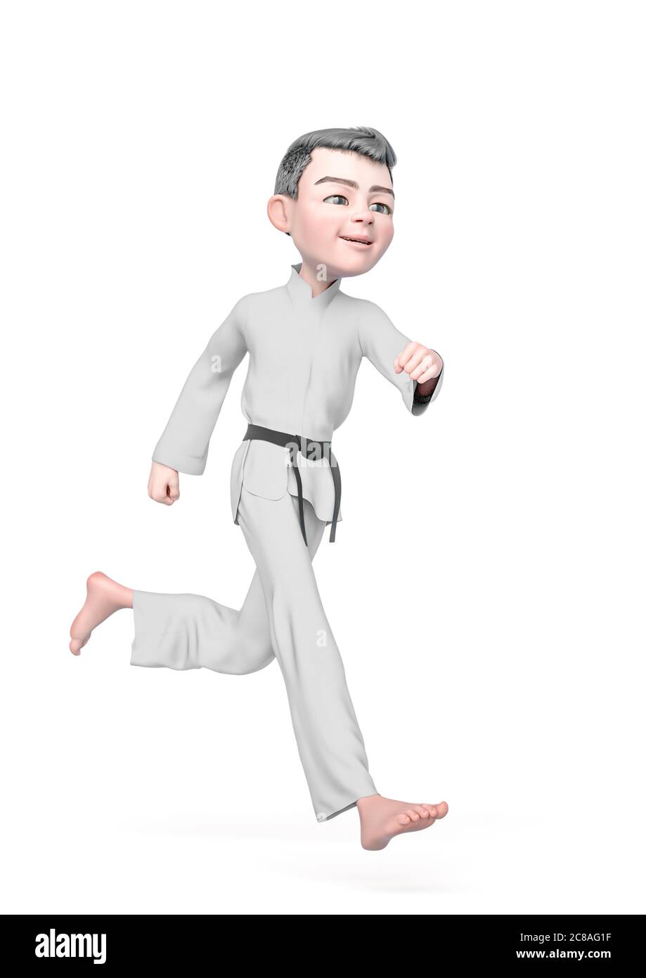 karate boy cartoon is running, 3d illustration Stock Photo - Alamy