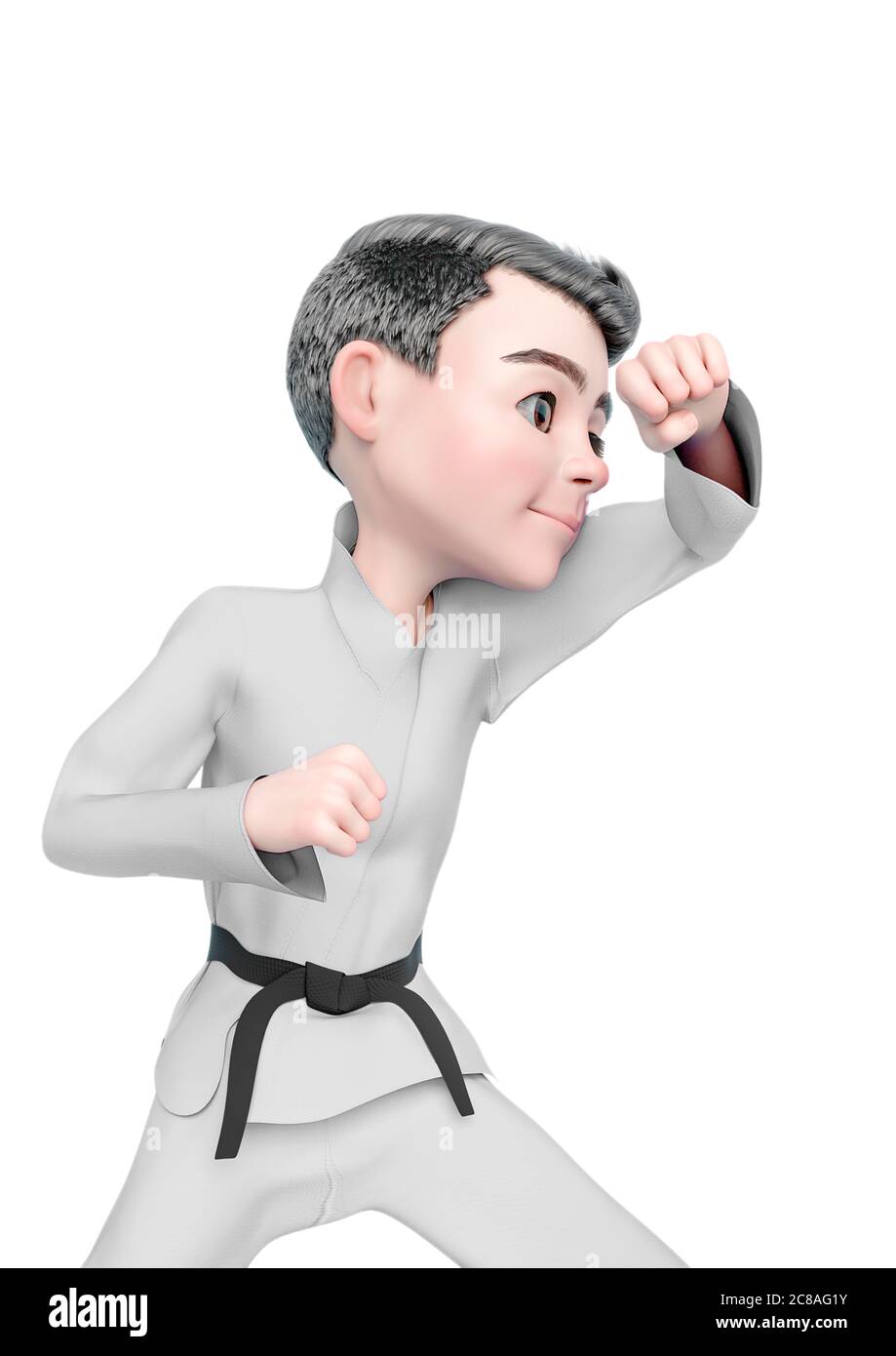 karate boy cartoon is blocking in close up view, 3d illustration Stock ...