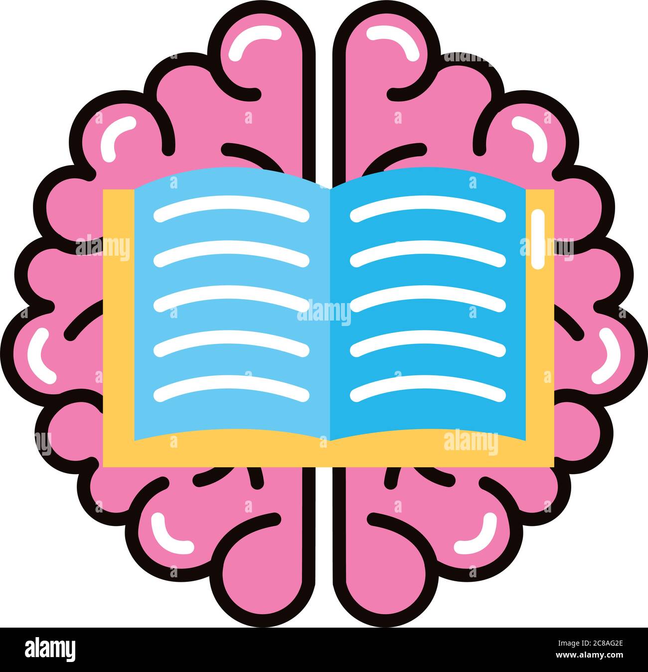 brain human with book line and fill style icon vector illustration ...