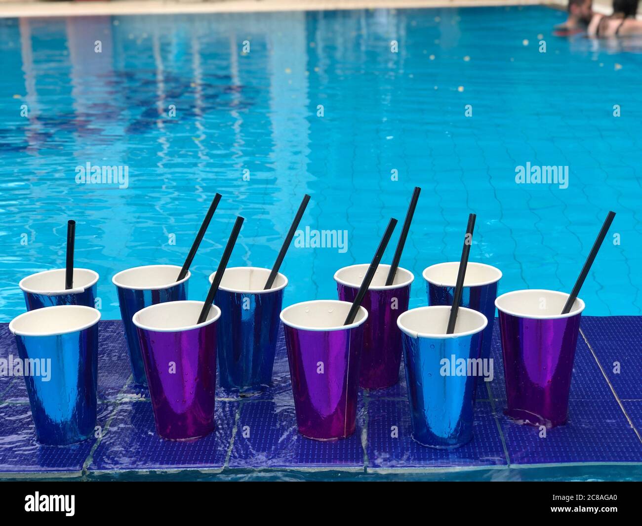 Beach background with many cocktails cups near swimming pool,Albania ...