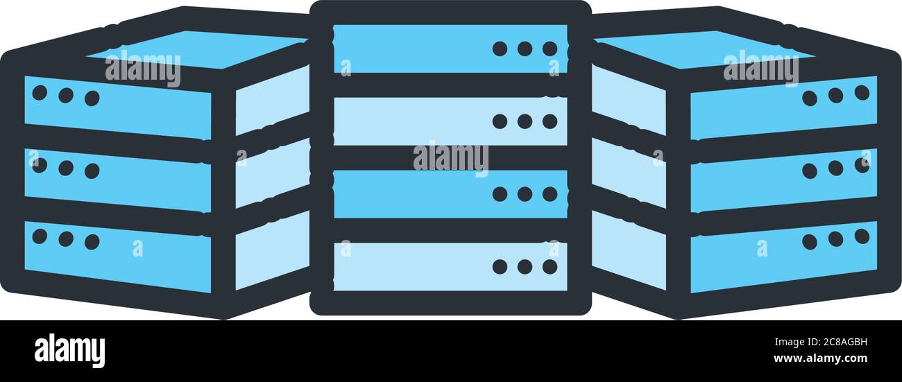 Web hosting line and fill style icon design, Big data center base security system and hardware ...