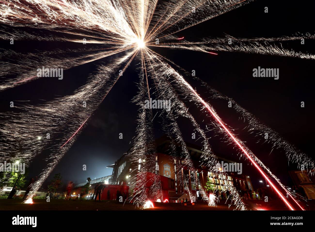 Fireworks are set off outside Anfield Stadium Stock Photo - Alamy