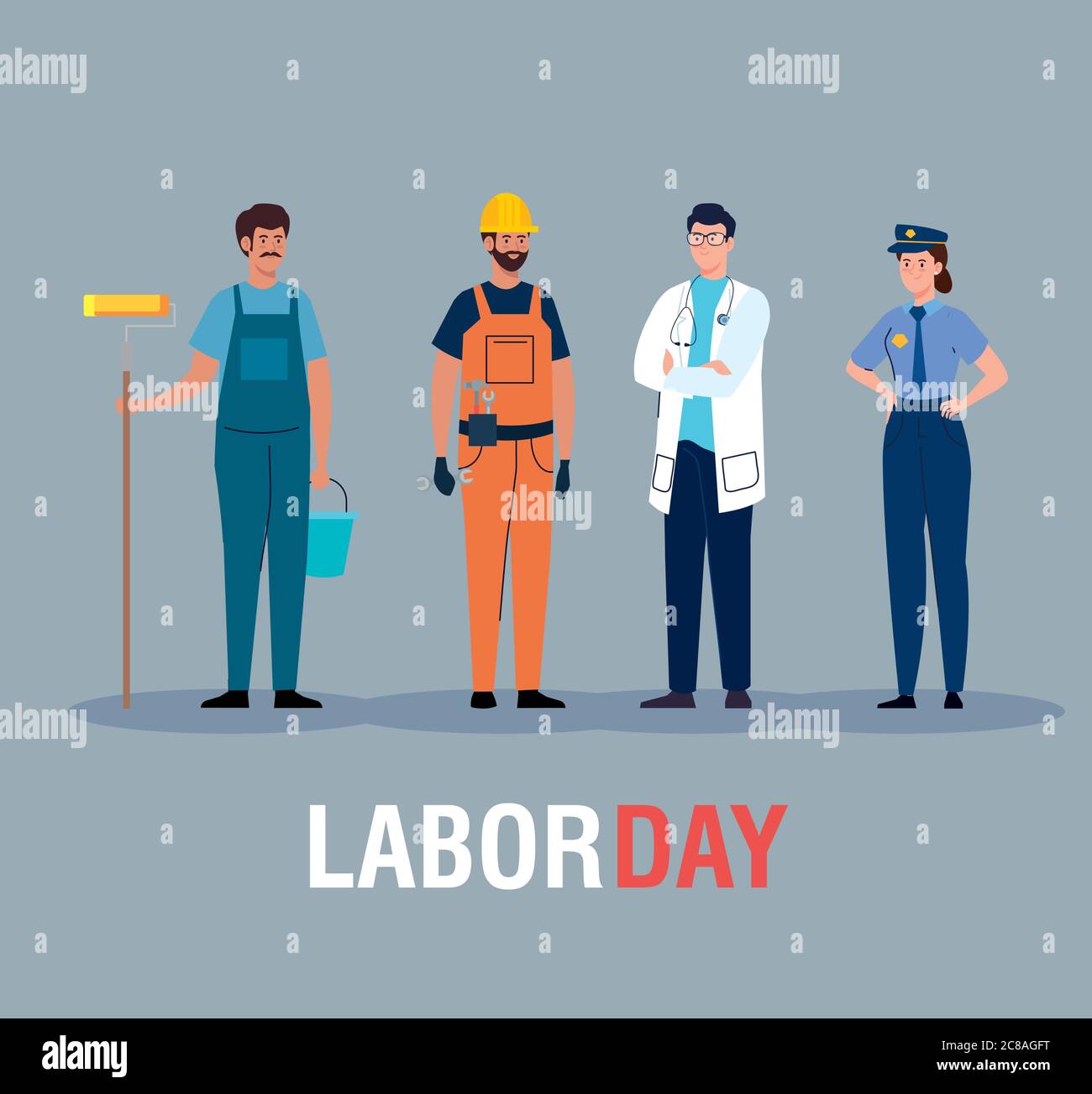 labor day poster, with people of different professions Stock Vector ...