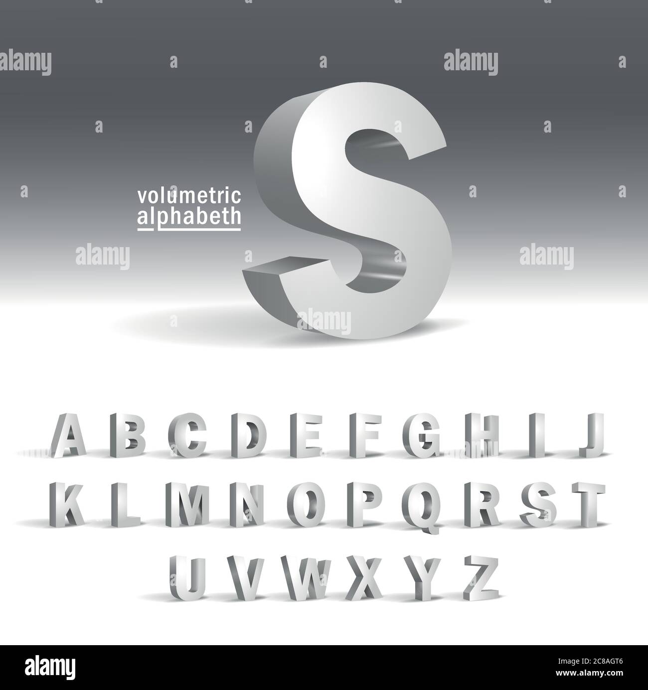 3D Alphabet template.Volumetric alphabet design. Alphabet in modern ...