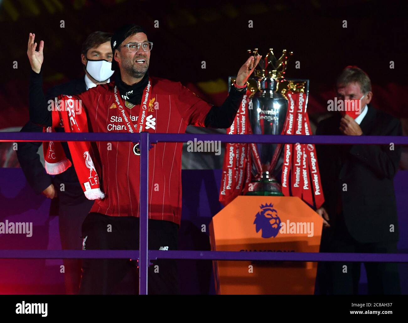 Liverpool Manager Jurgen Klopp Beside The Premier League Trophy Prior