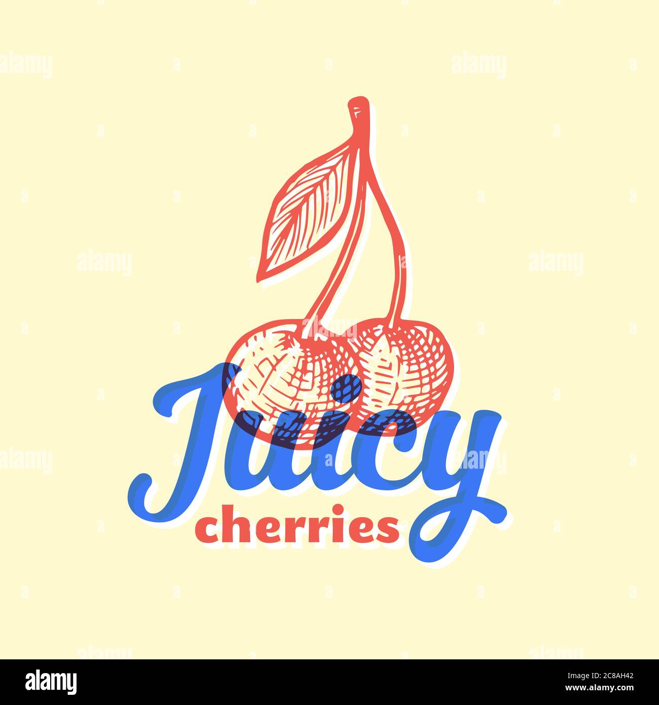Juicy Cherries Abstract Vector Sign, Symbol or Logo Template. Two ...