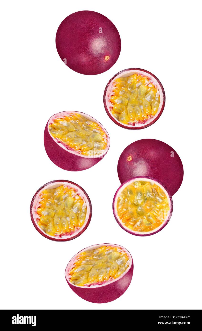 Falling fresh fruits isolated on white background Stock Photo - Alamy