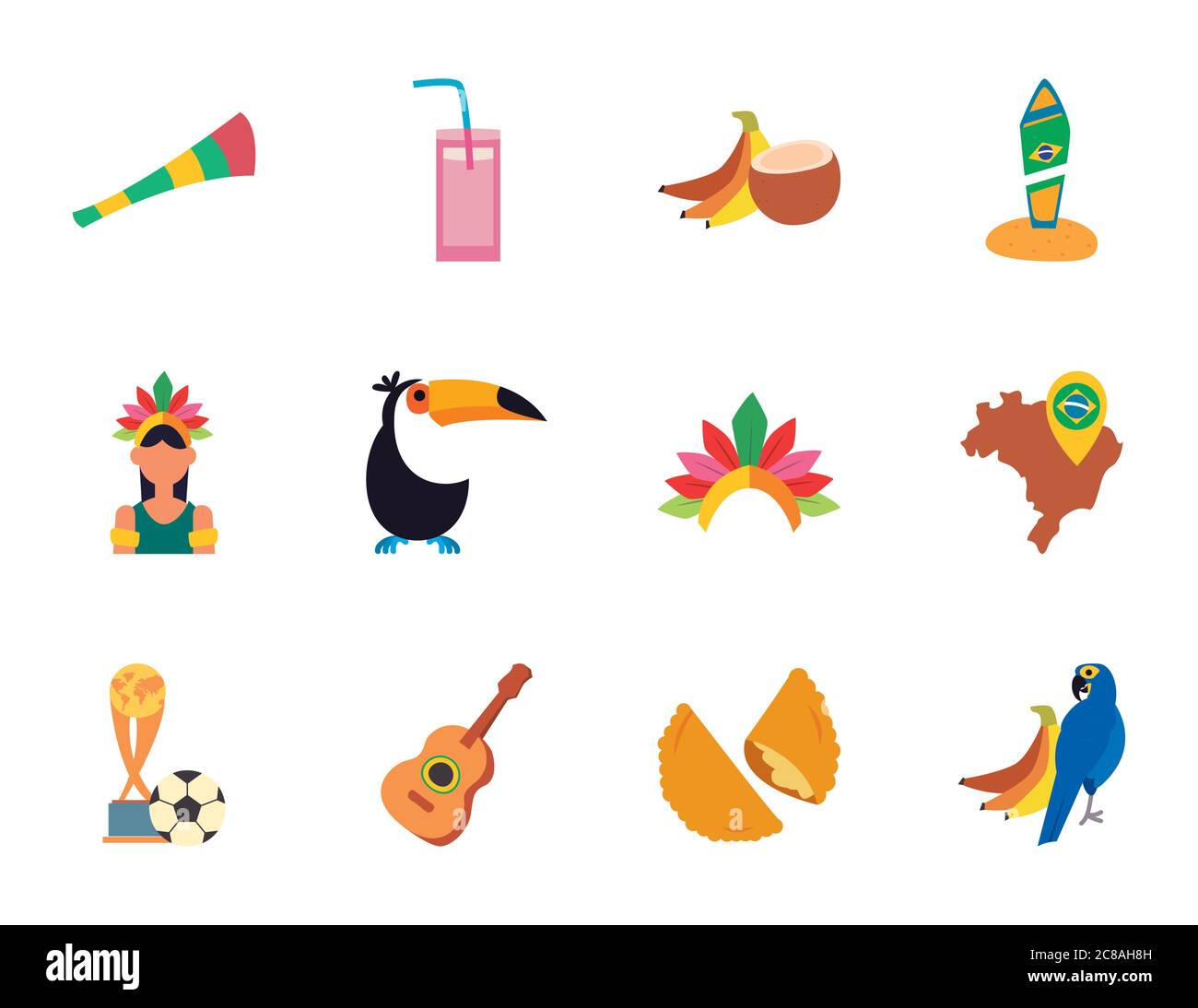 Brazil flat style icon set design, Culture tourism brazilian travel ...