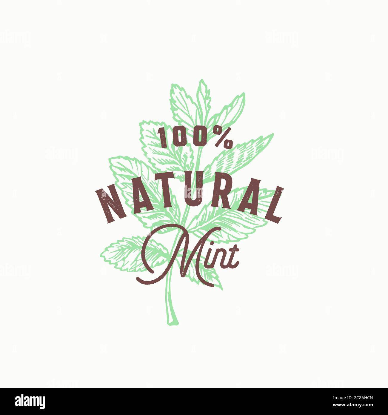 Natural Mint Abstract Vector Sign, Symbol or Logo Template. Hand Drawn ...