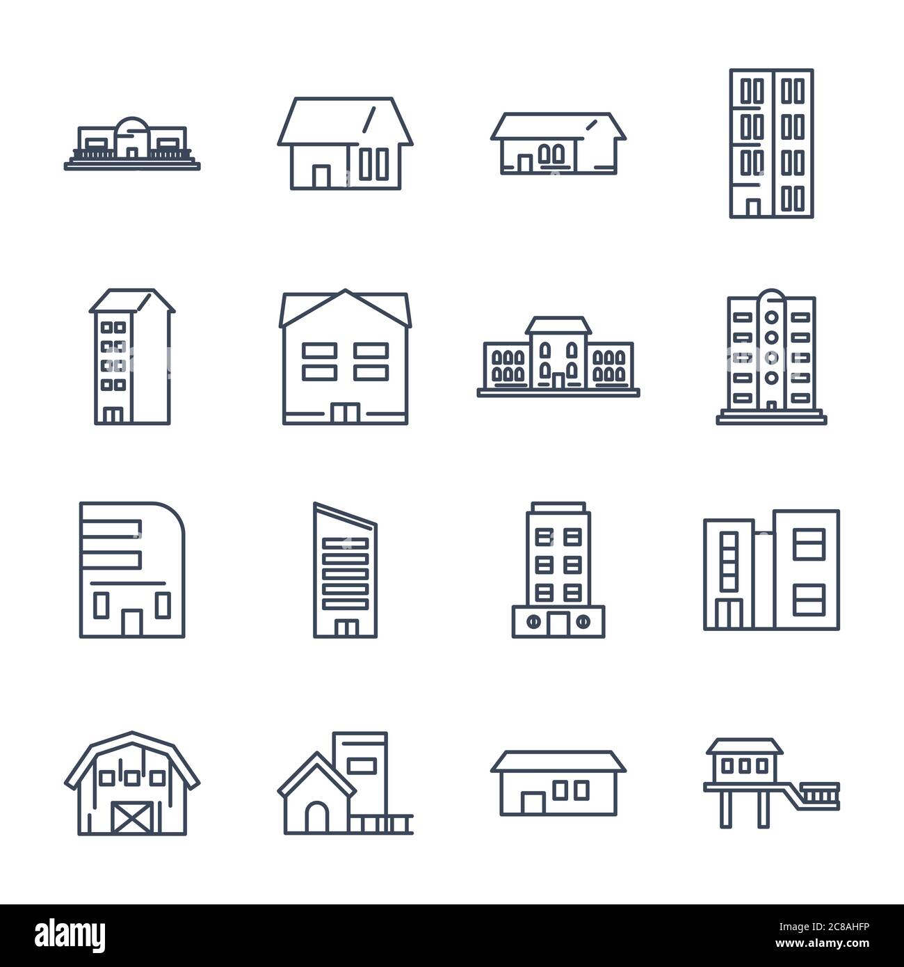 Buildings line style icon set design, City architecture urban modern ...