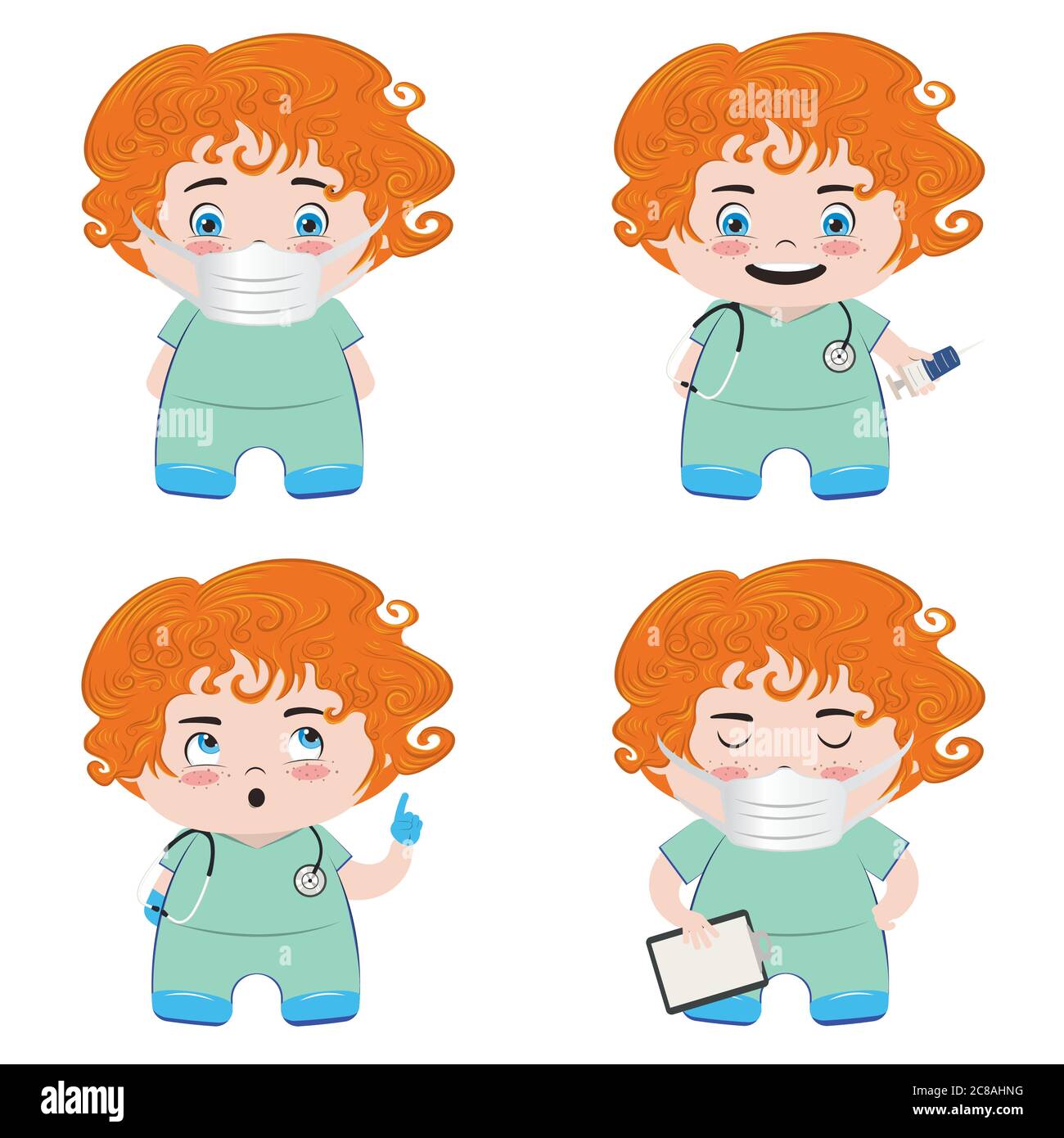 Cartoon professional male medical staff in scrubs with equipment Stock ...