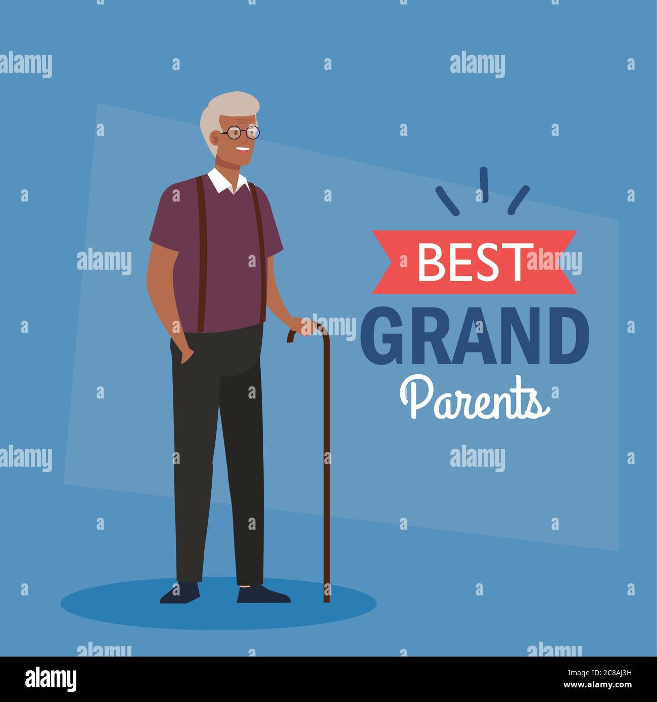happy grand parents day, with cute grandfather afro and lettering ...