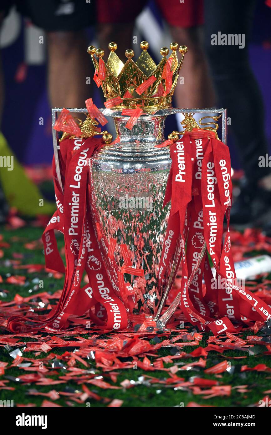 The Premier League Trophy at Anfield Stock Photo - Alamy