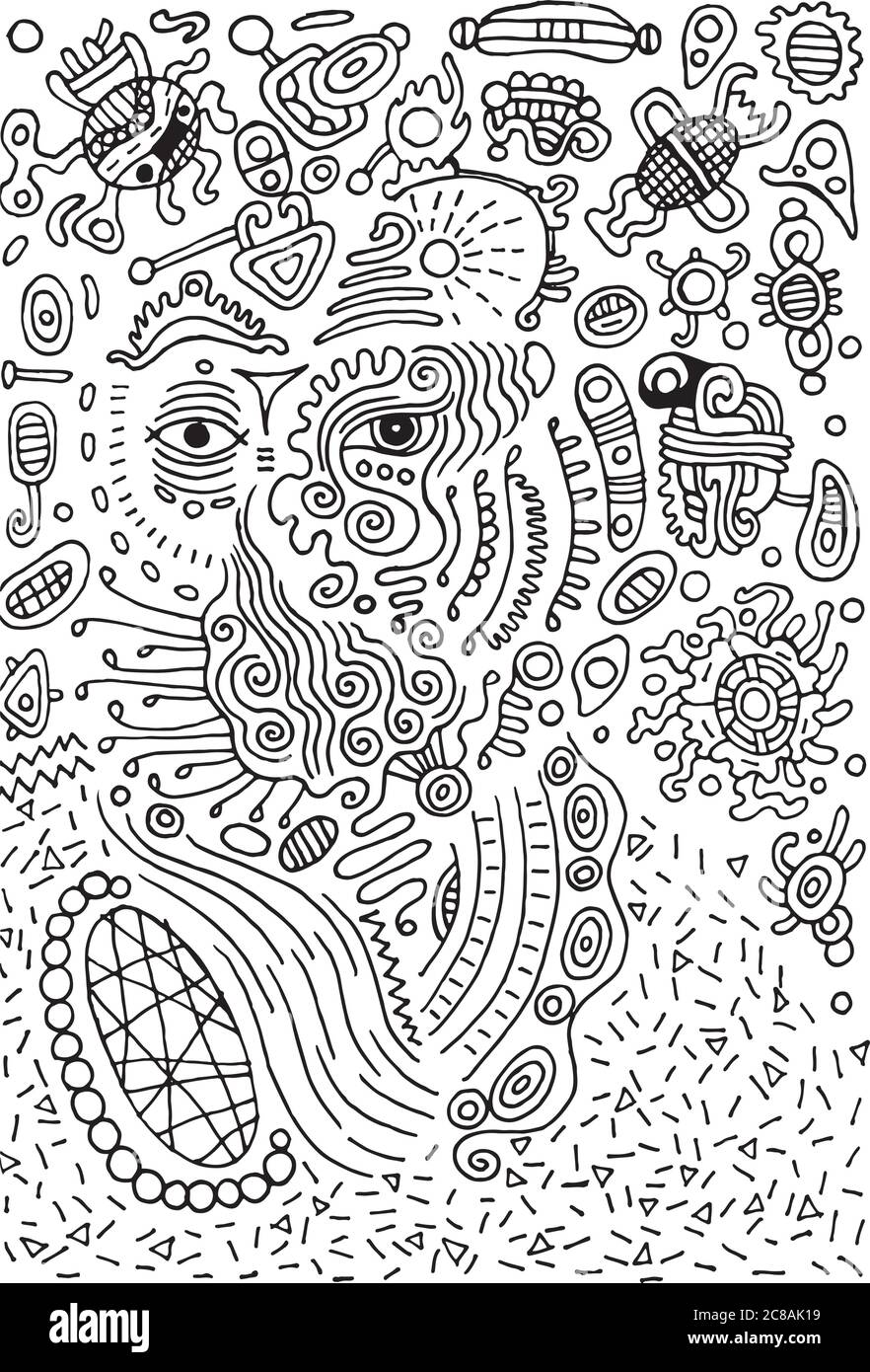Surreal doodle alien on space. Illustration for design, poster Stock ...