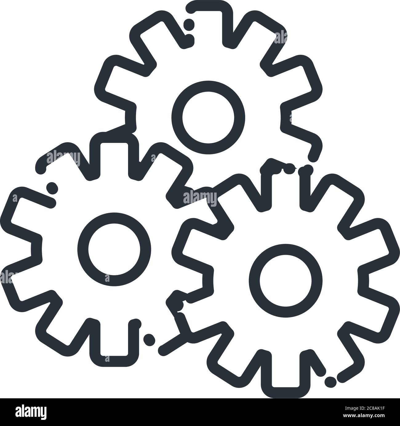 Gears line style icon design, construction work repair machine part ...