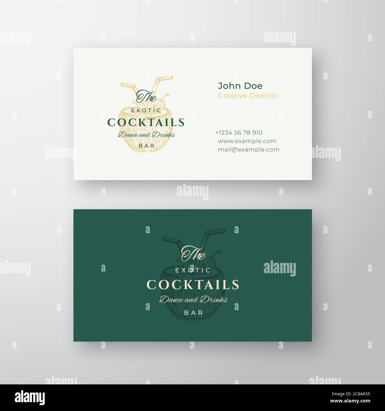 Coconut Exotic Cocktails Bar Abstract Elegant Vector Sign or Logo and ...