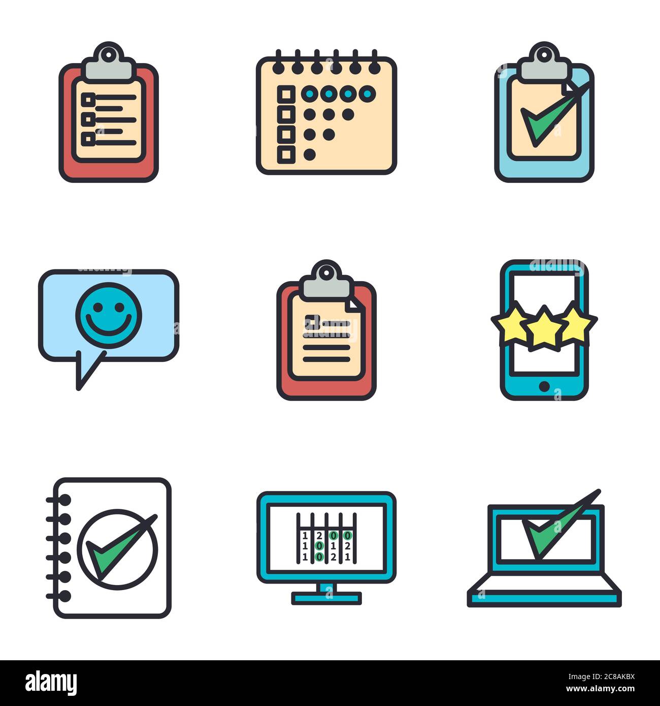 Questionary line and fill style icon set design, Survey and exam theme ...
