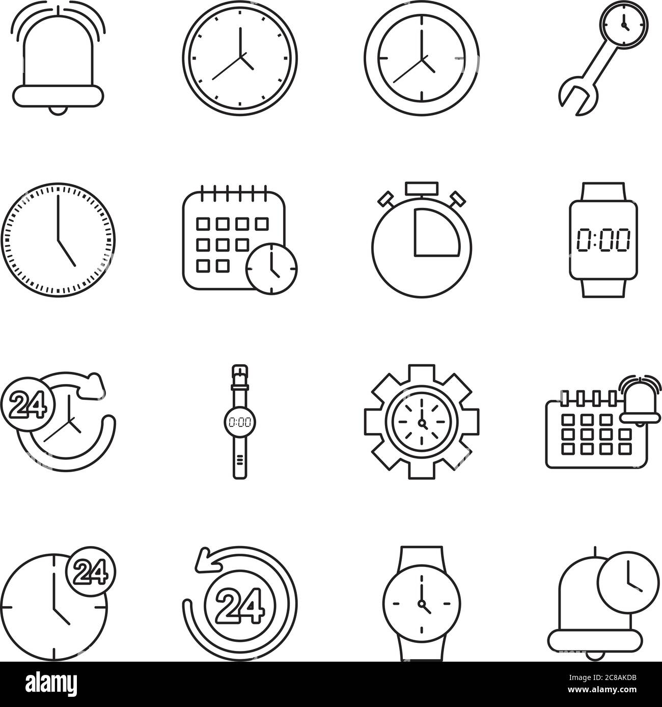 wrench and time icon set over white background, line style, vector ...
