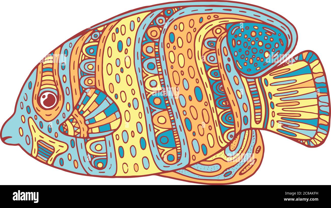 Doodle zentangle fish. Zen art coloring page for adults Stock Vector ...